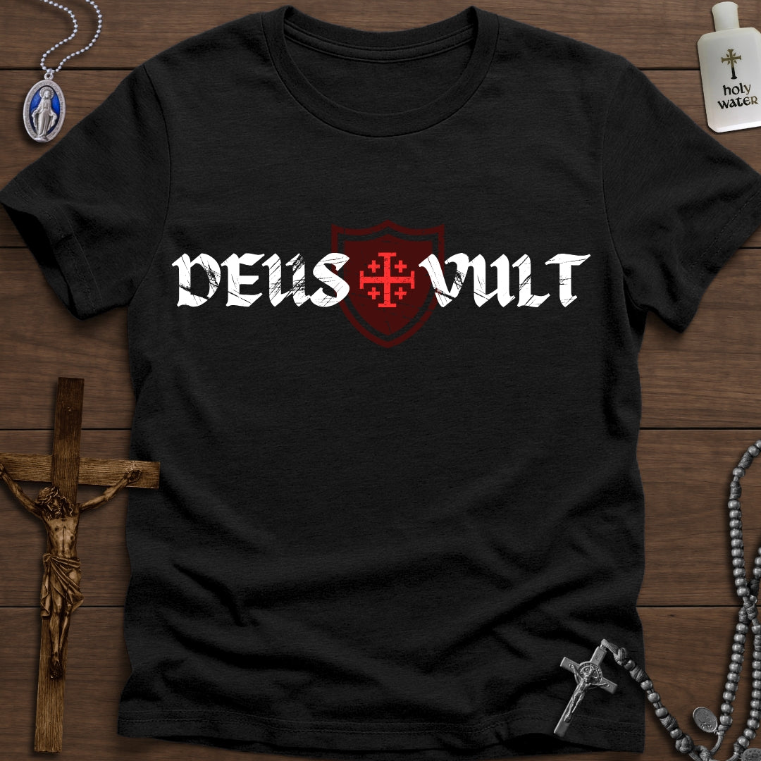 Deus Vult with Shield T-Shirt – Hardcore Catholics